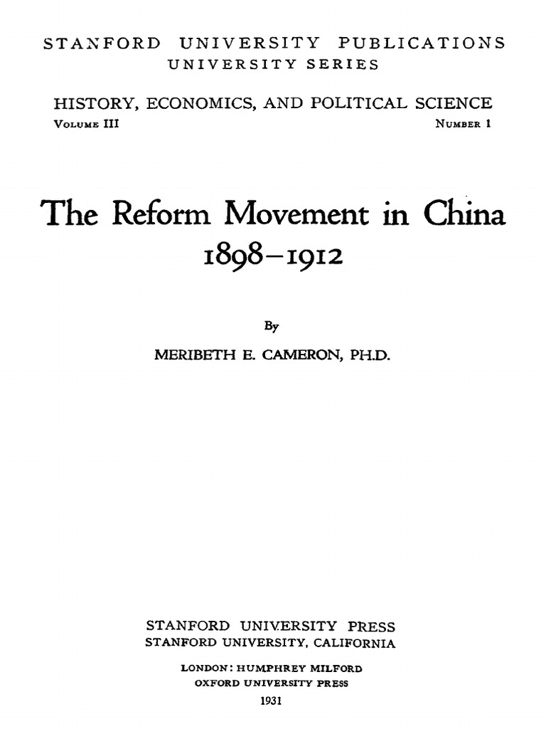 The Reform Movement in China, 1898 1912 (Meribeth E. Cameron) (Z ...