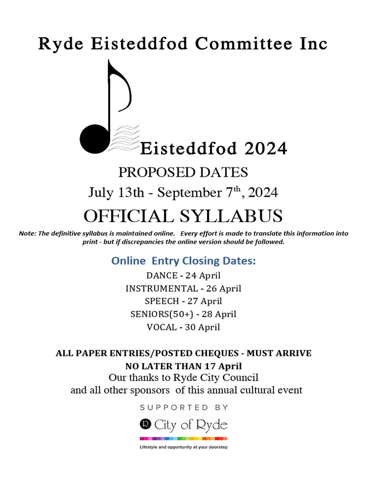 Eisteddfod Syllabus 2024 | PDF | Choir | String Instruments