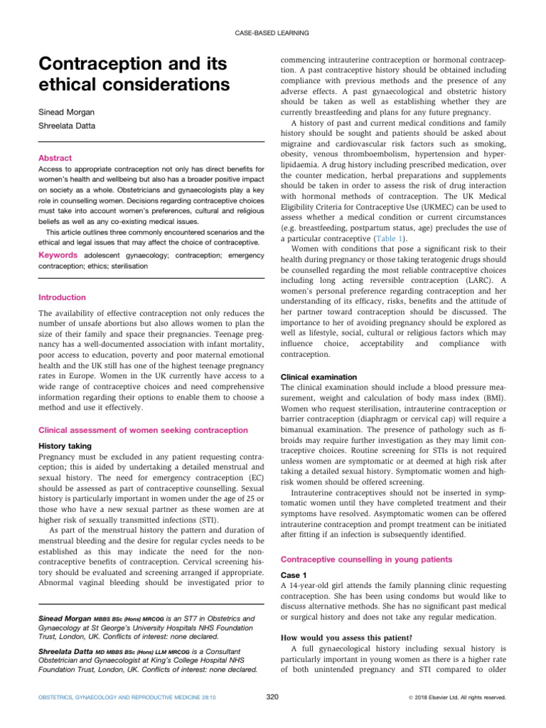 Ethical Aspects of Contraceptive Choices | PDF | Birth Control ...