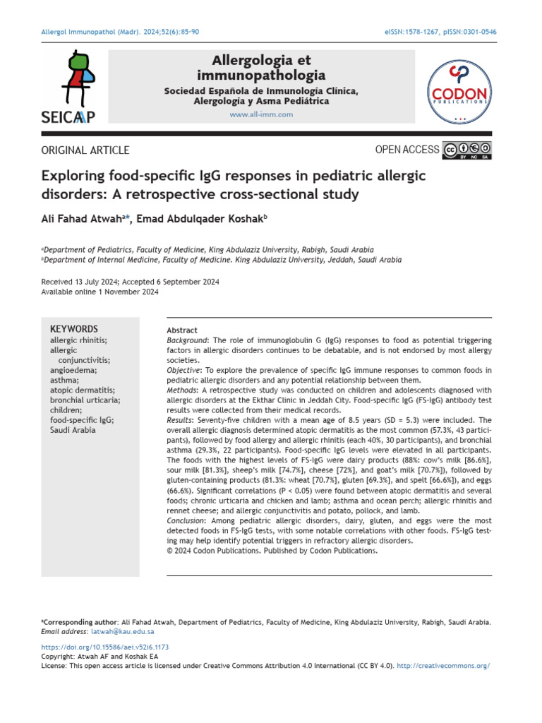 Exploring Food-Specific IgG Responses in Pediatric | PDF | Allergy ...