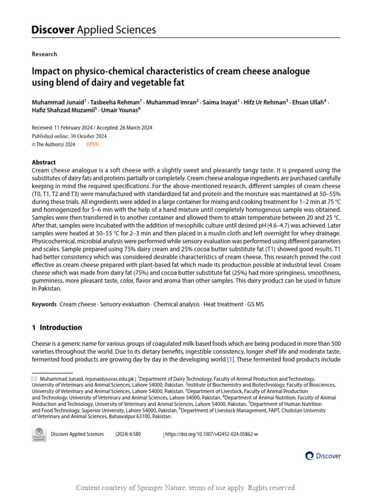 Impact On Physico-Chemical Characteristics of Crea | PDF | Milk | Ph