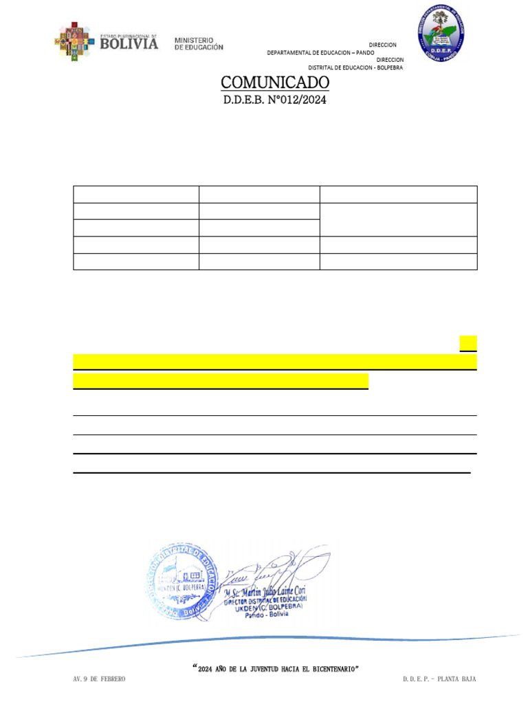 Comunicado 012 Pago Del BJP 2024 | PDF