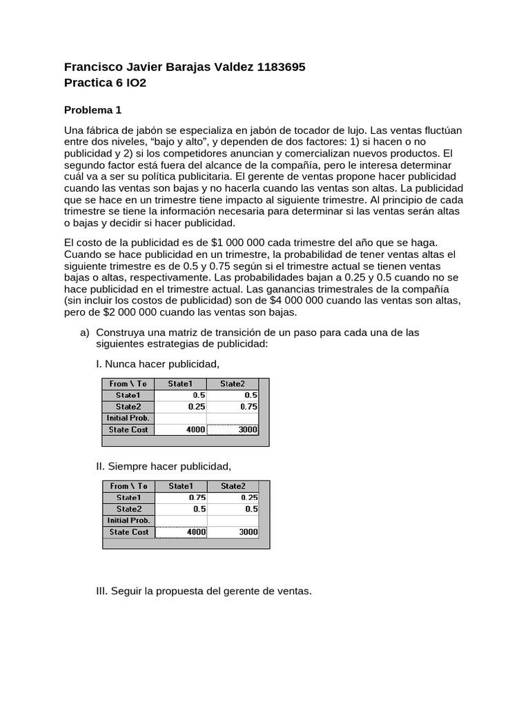 Practica 6 IO2 FJBV | PDF | Finanzas y dinero
