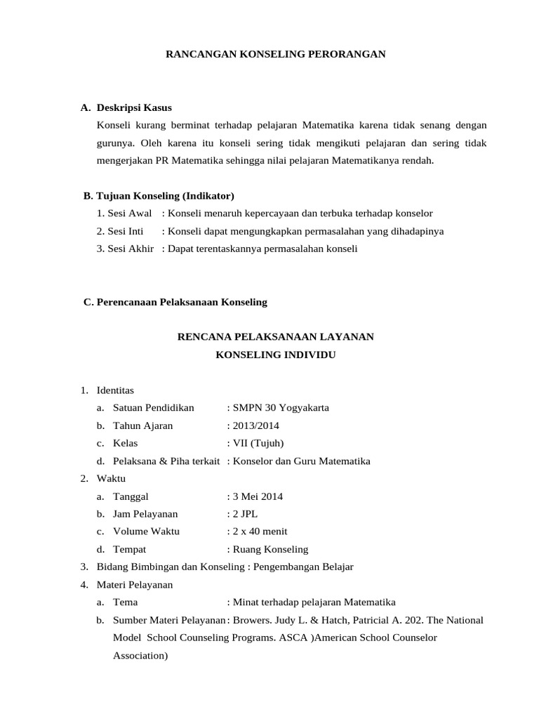 RPL Konseling Individual | PDF | Seni | Sains & Matematika