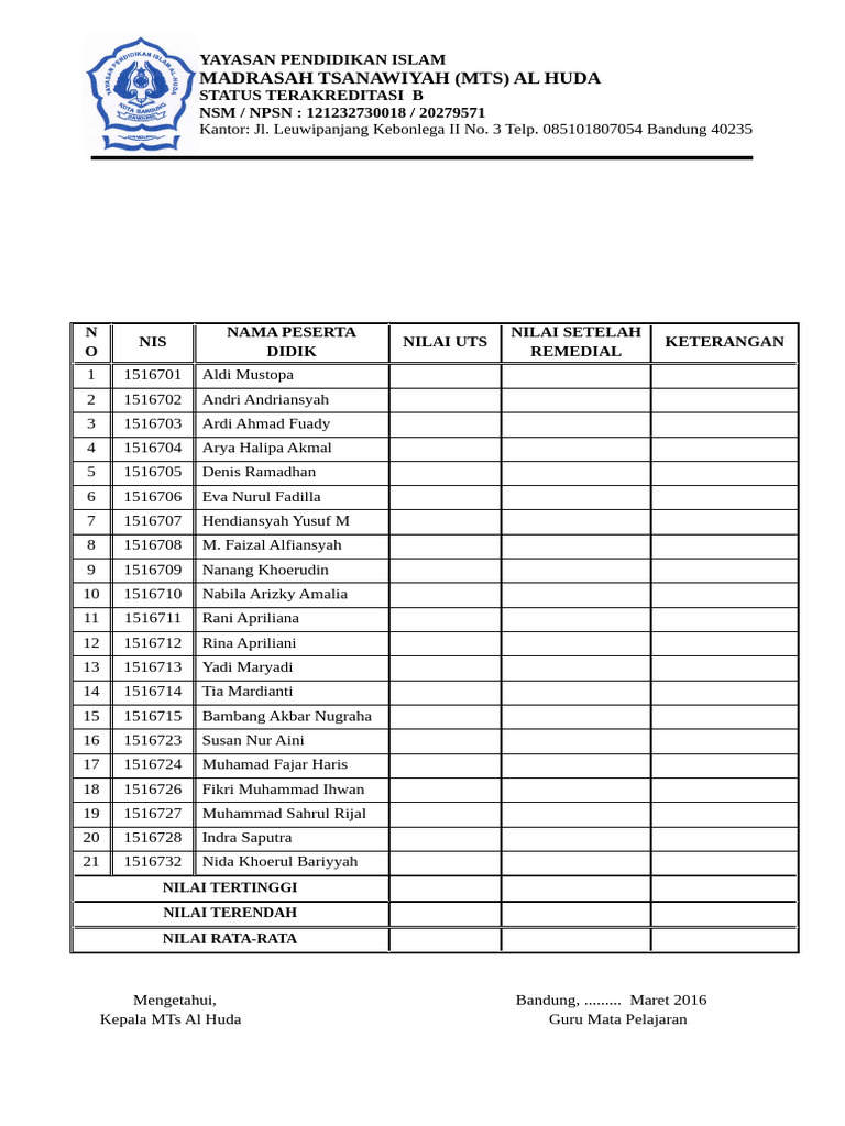 Daftar Hadir Siswa | PDF