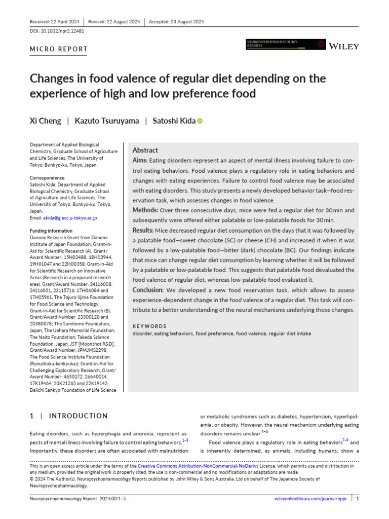 Changes in Food Valence of Regular Diet Depending | PDF | Diet ...