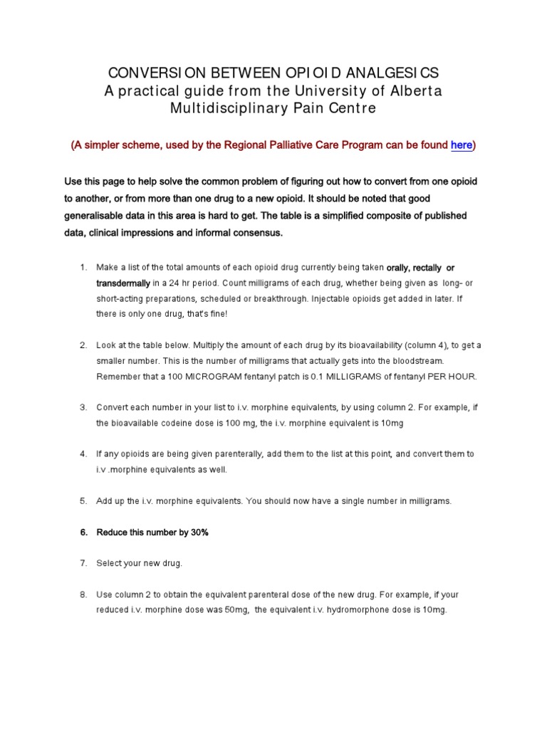 Opioid Conversion Chart | PDF | Morphine | Oxycodone