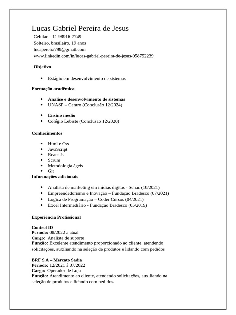 Lucas Jesus CV | PDF