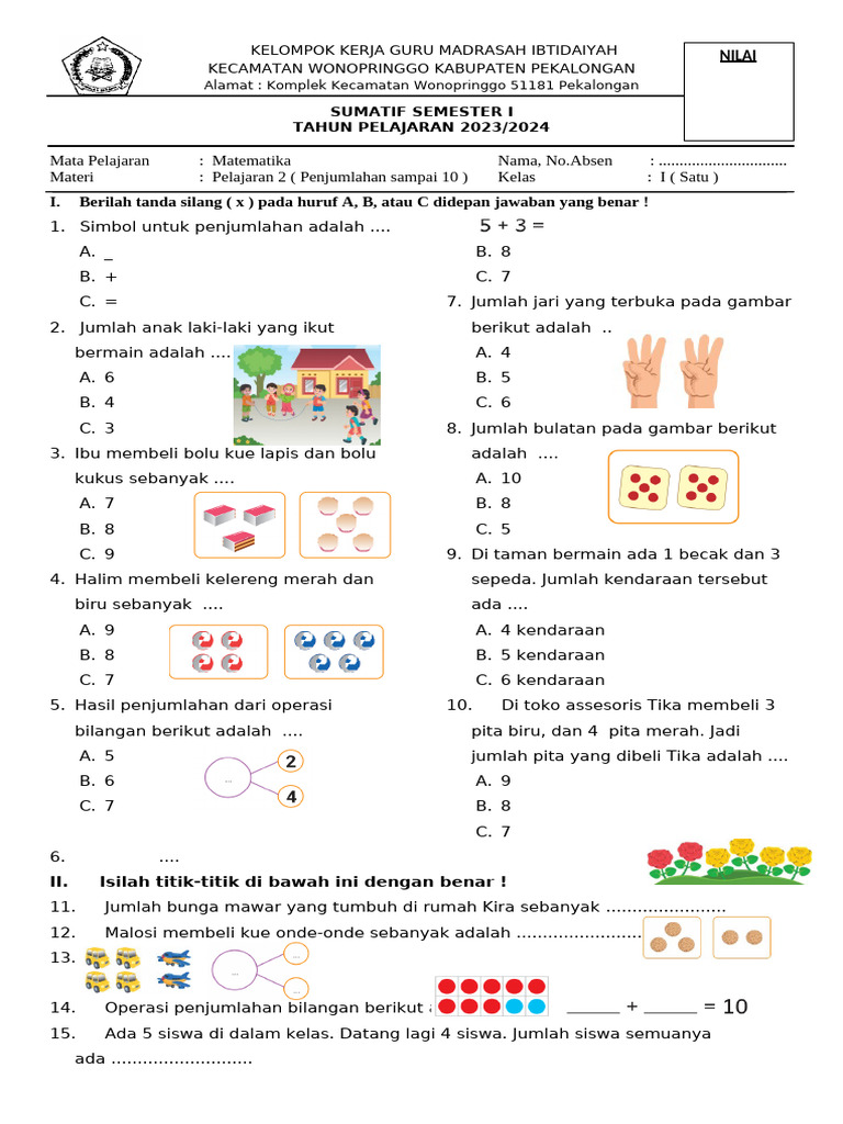 SUMATIF - Matematika Pelajaran 2 | PDF