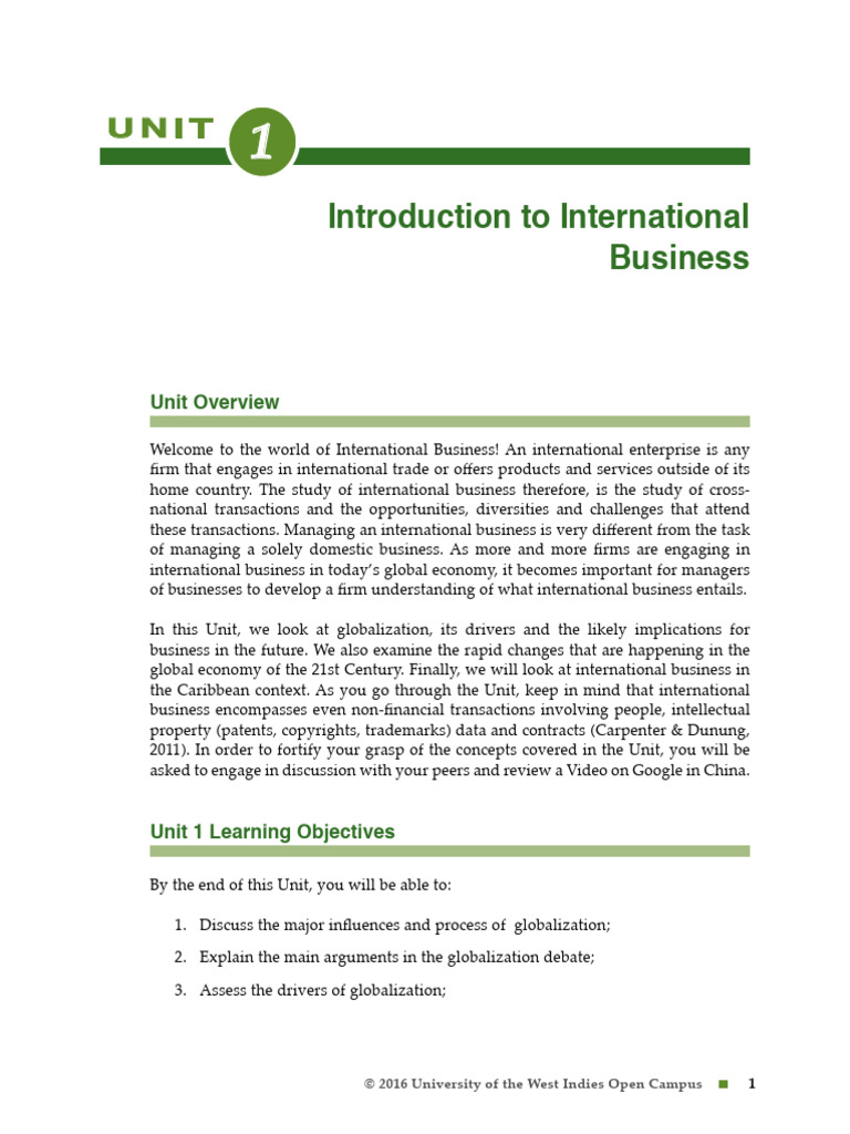 MGMT2013 Unit 1 Updated | PDF | Globalization | Swot Analysis