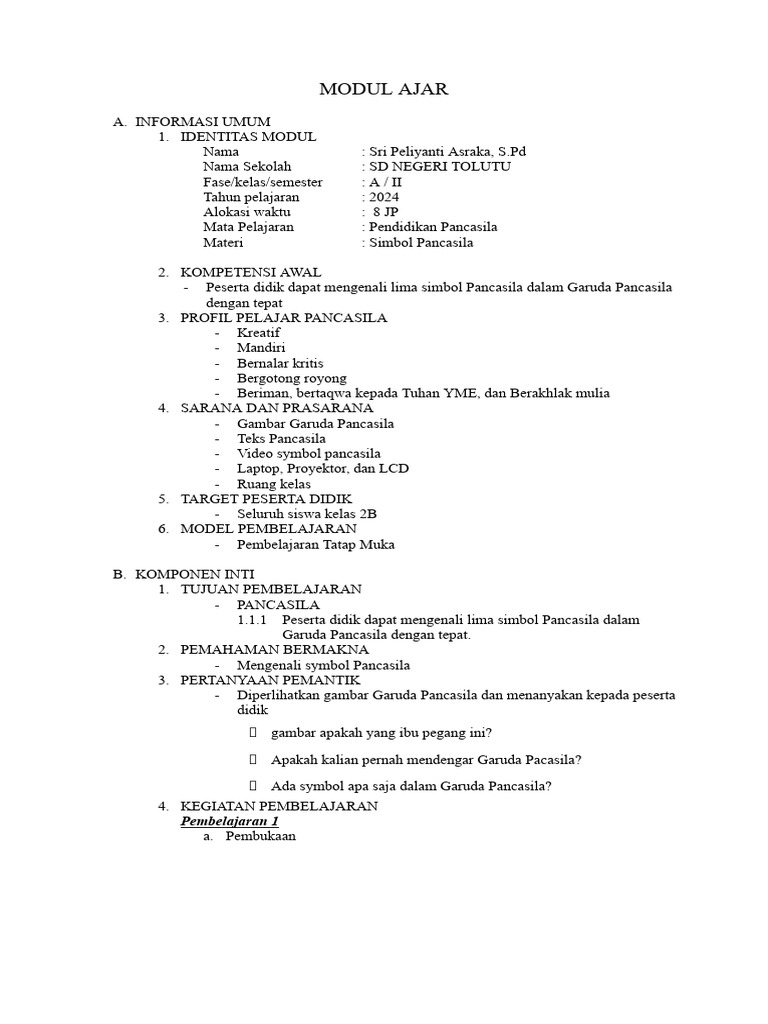 MODUL AJAR PP 1 | PDF | Karier & Perkembangan | Seni & Disiplin Bahasa