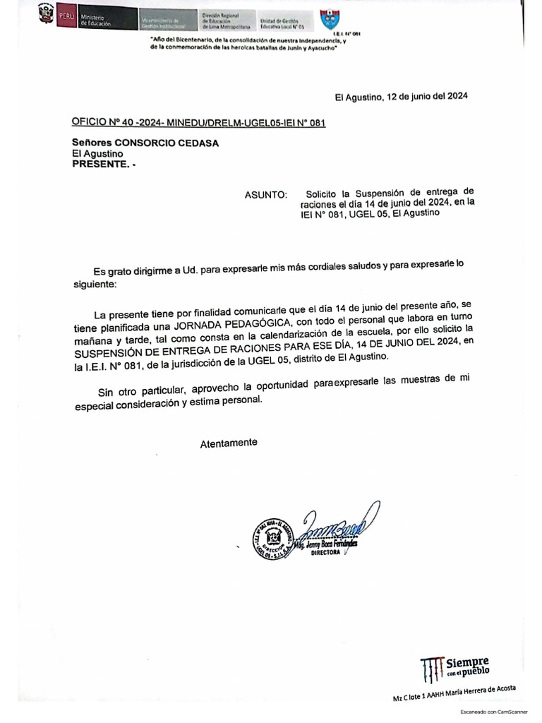 Oficio N°40-2024-Minedu-Drelm-Ugel05-Iei N°081 | PDF