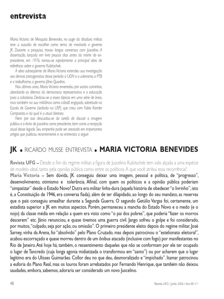Admin,+01 - entrevistaMariaVictoria BENEVIDES 9 Pgs | PDF