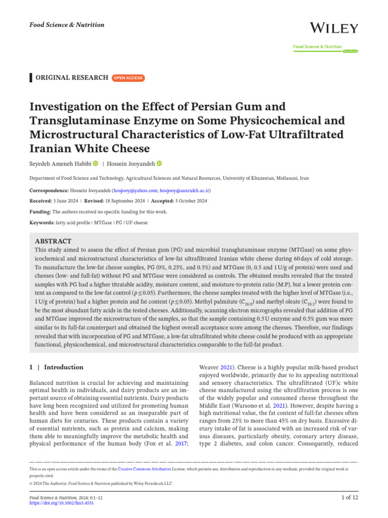 Low-Fat Cheese: Persian Gum & Enzyme Impact | PDF | Milk | Cheese