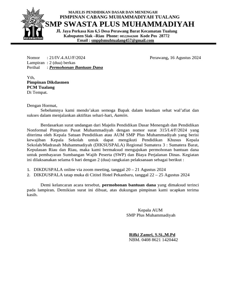 Surat Permohonan Perjalanan Dinas | PDF