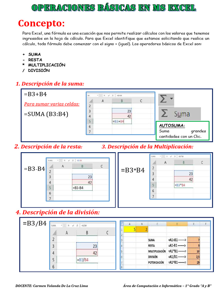 Formulas Basicas en Ms Excel | PDF | Microsoft Excel | Hoja de cálculo