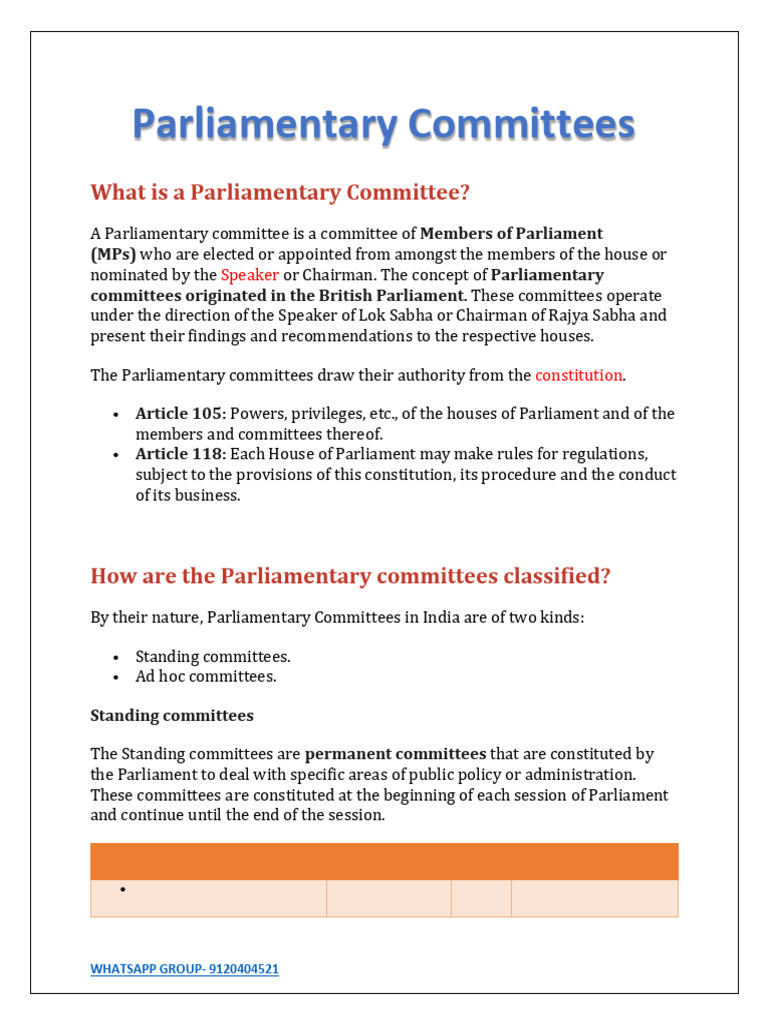 Overview of Parliamentary Committees | PDF | Committee | Political Law