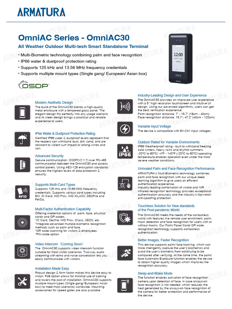 OMNIAC30-RC Leaflet 15nov2023 | PDF | Authentication | Biometrics