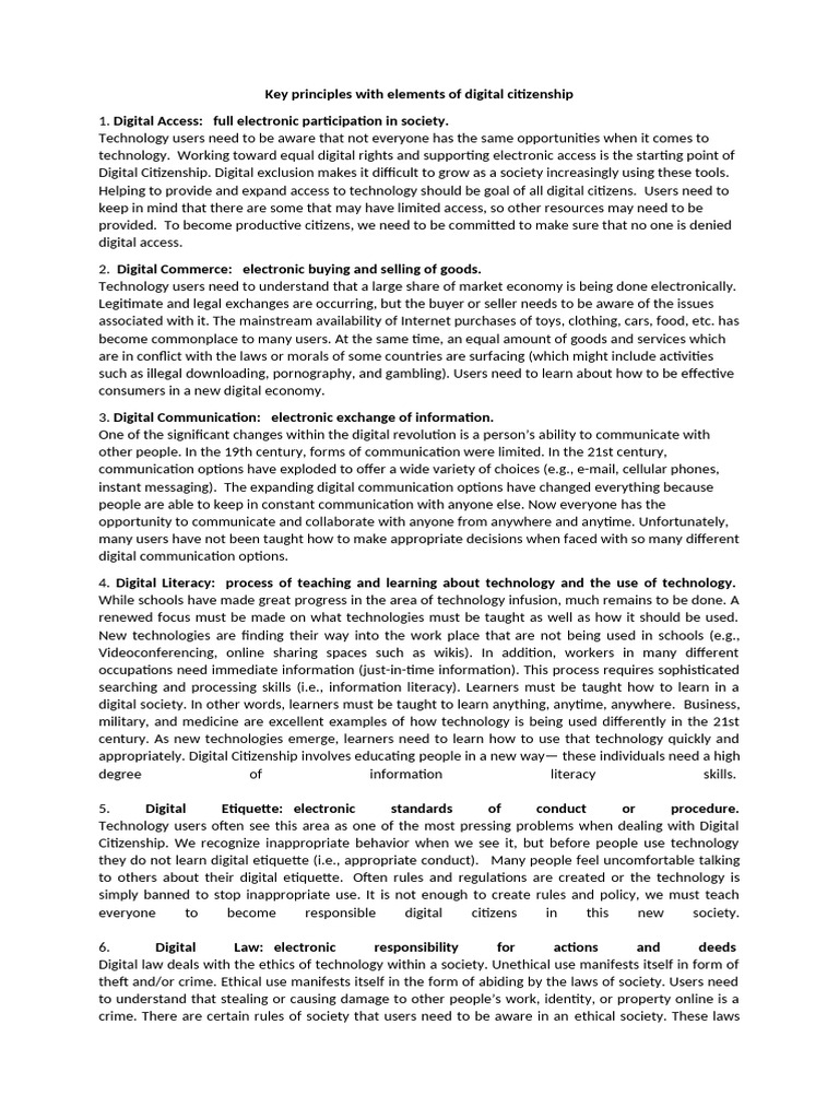 Key Principles With Elements of Digital Citizenship | PDF | Literacy ...