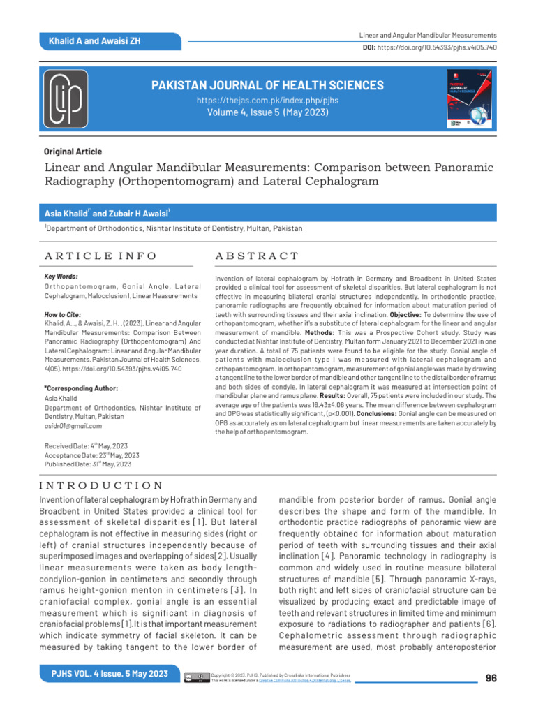 18 Linear and Angular Mandibular Measurements Comparison Between ...