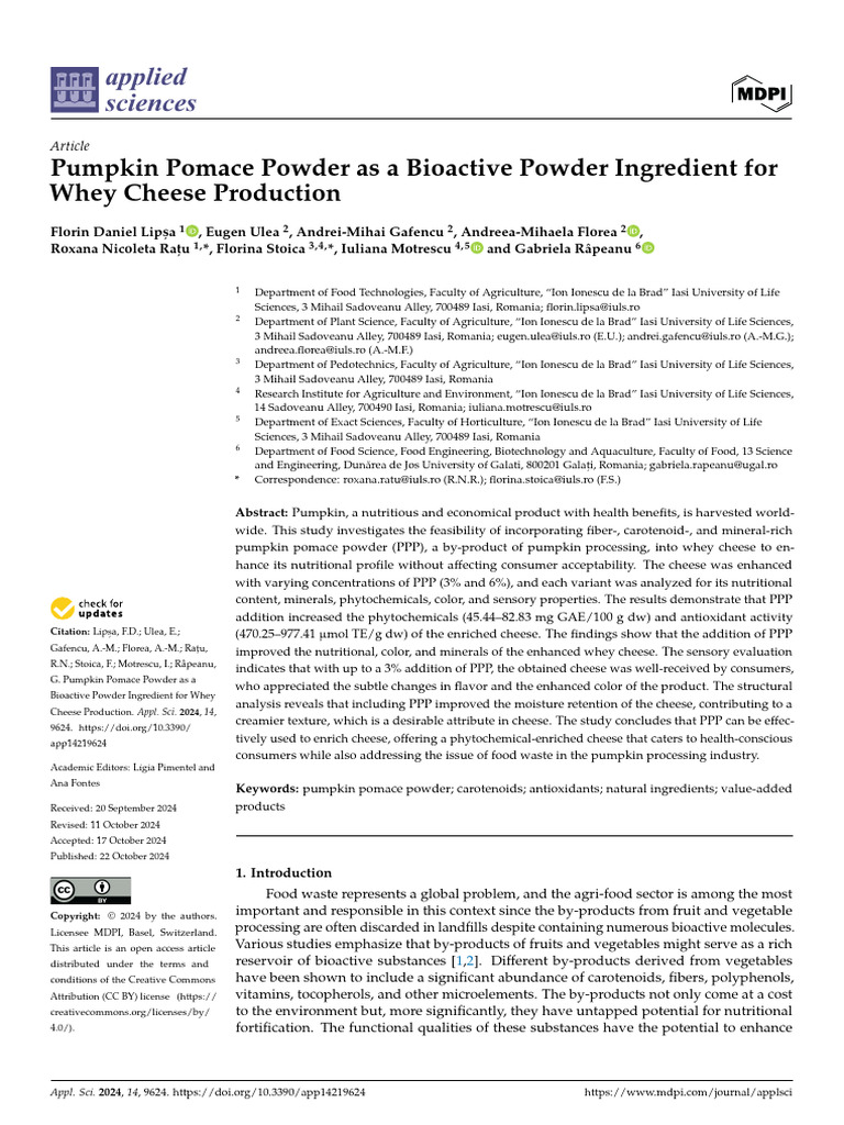 Pumpkin Pomace Powder As A Bioactive Powder Ingred | PDF | Polyphenol ...