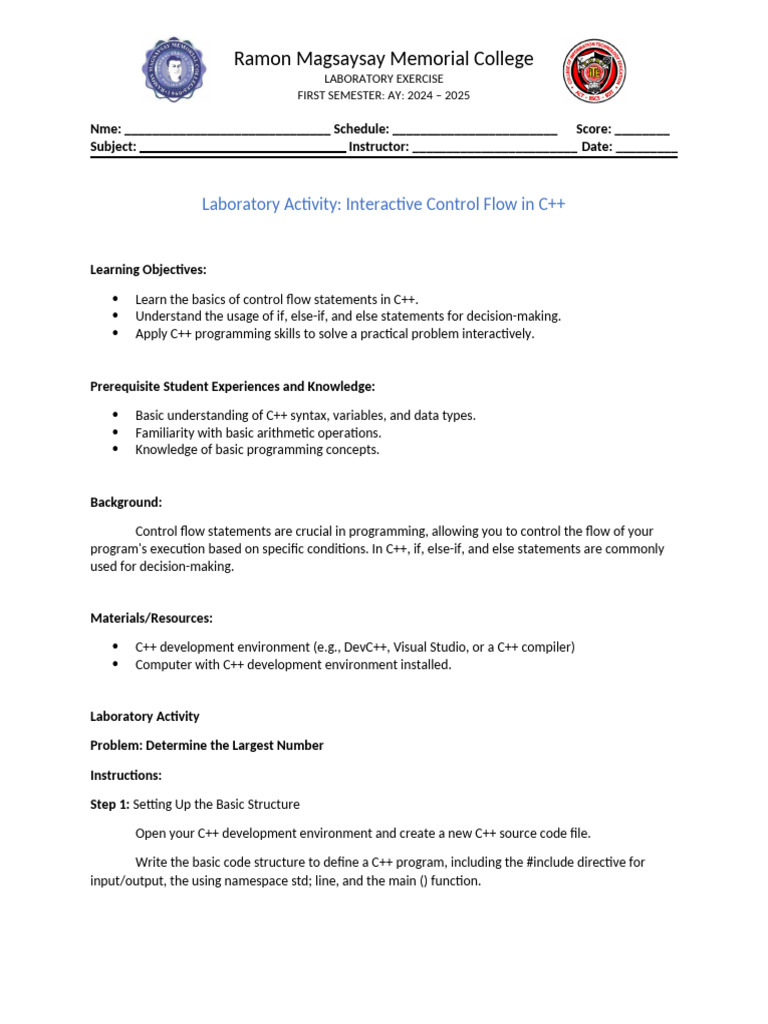 Laboratory 1-2 ANSWER | PDF | C++ | Computer Program