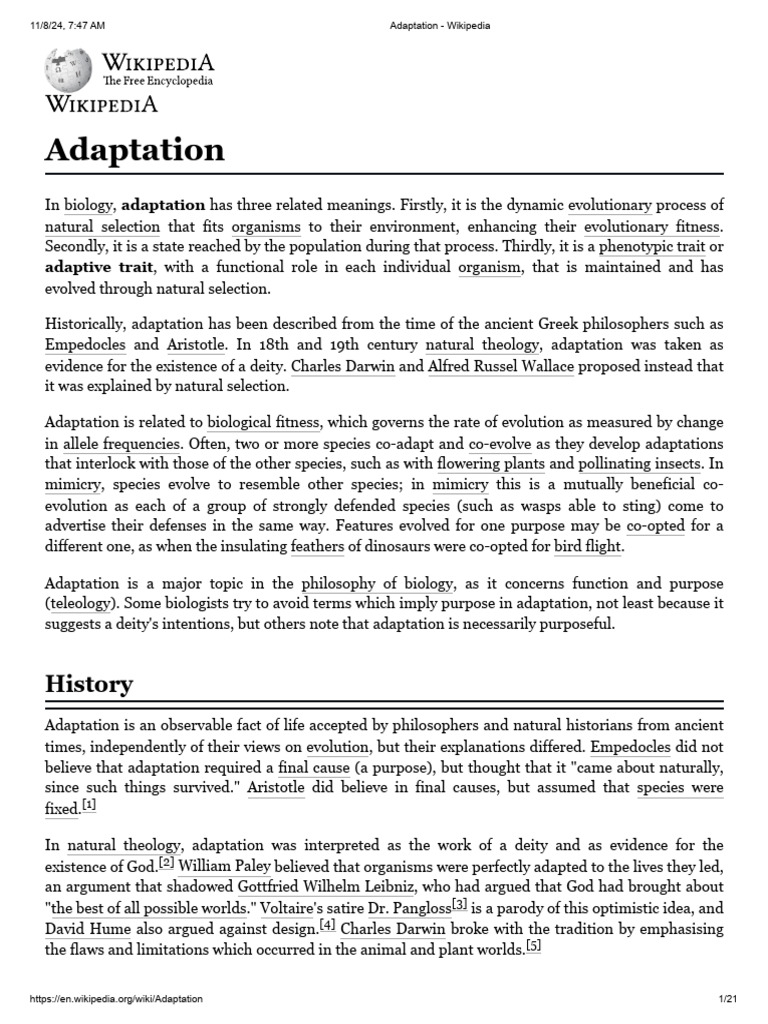 Adaptation | PDF | Adaptation | Natural Selection