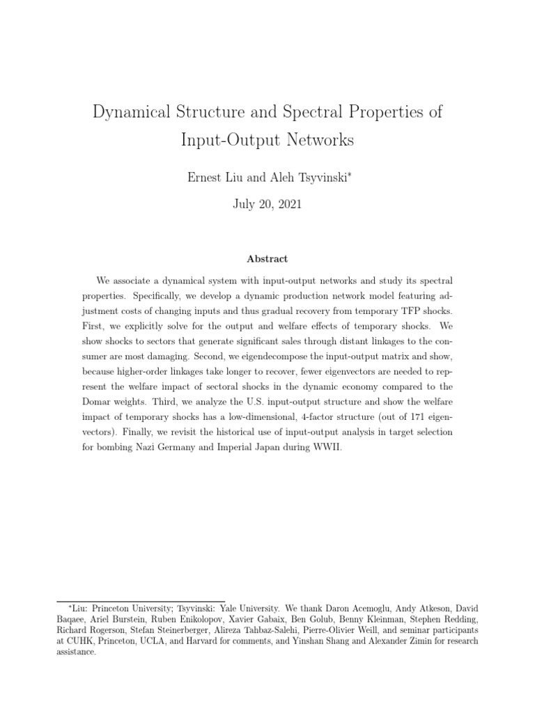 Liu, Tsyvinski - 2021 - Dynamical Structure and Spectral Properties of Input-Output Networks ...