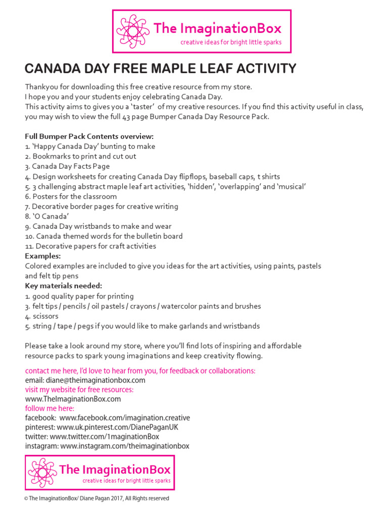 The Imaginationbox: Canada Day Free Maple Leaf Activity | PDF | License ...