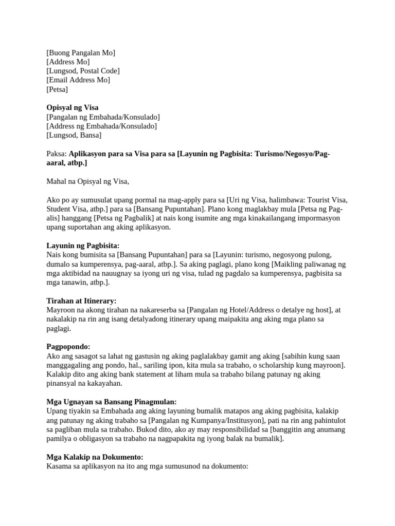 Aplikasyon NG Bisa - Example | PDF