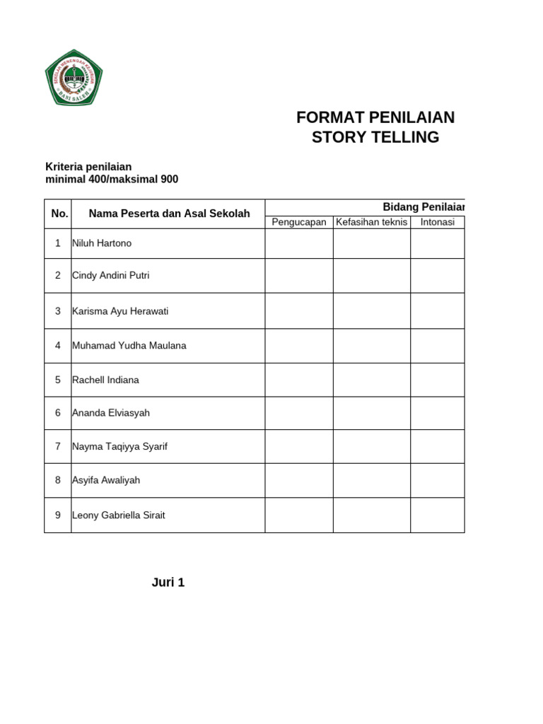 Format Penilaian Story Telling | PDF