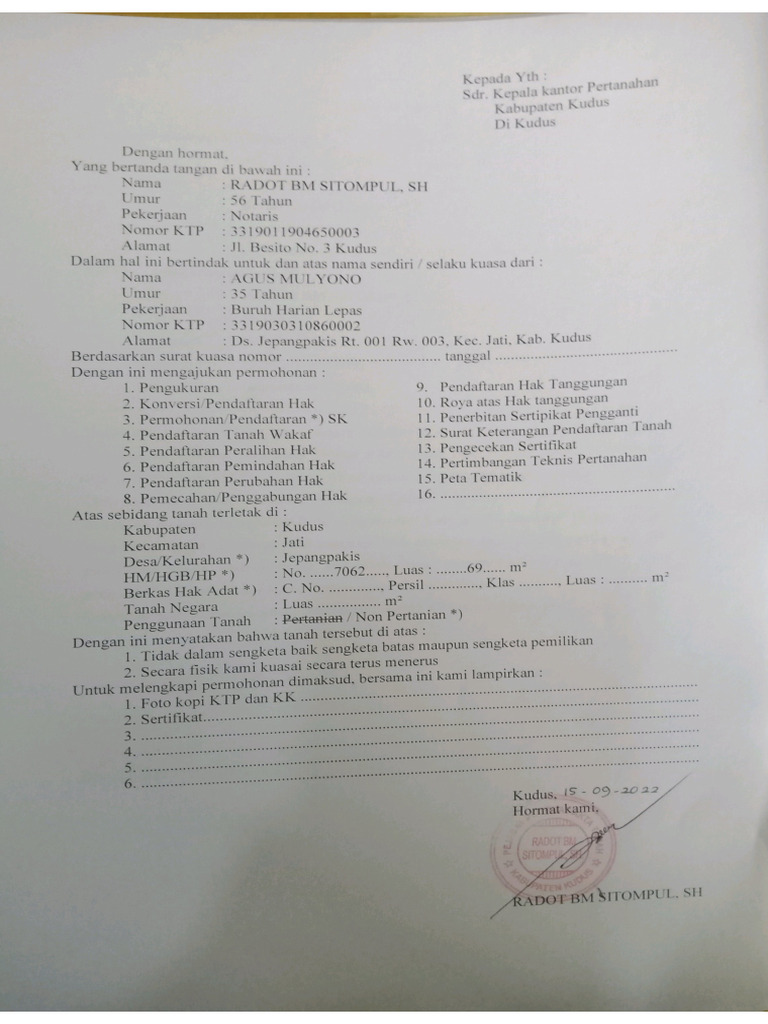 Permohonan Agus Mulyono HM 7062 | PDF