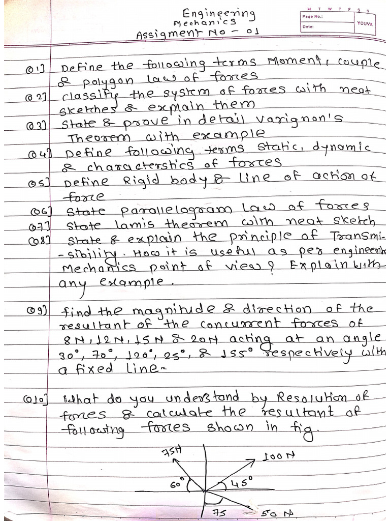Engineering Mechanics Assignment No - 1 | PDF