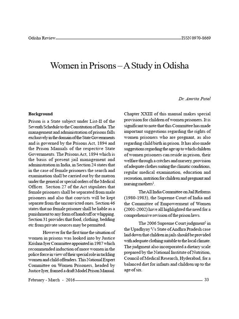 Women in Prisons - A Study in Odisha | PDF | Prison | Prisoner