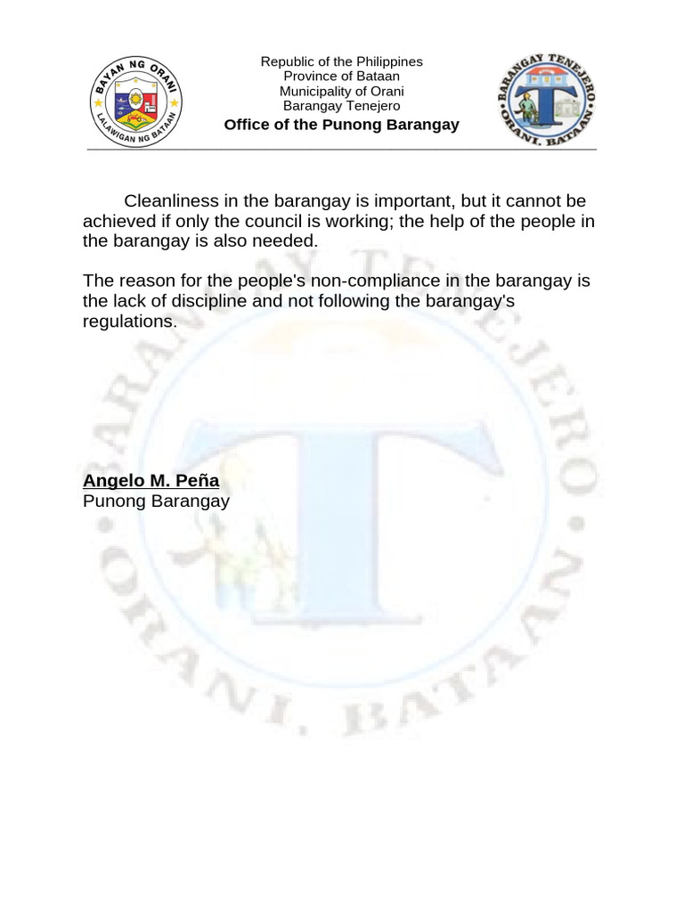 Promoting Barangay Cleanliness in Orani | PDF