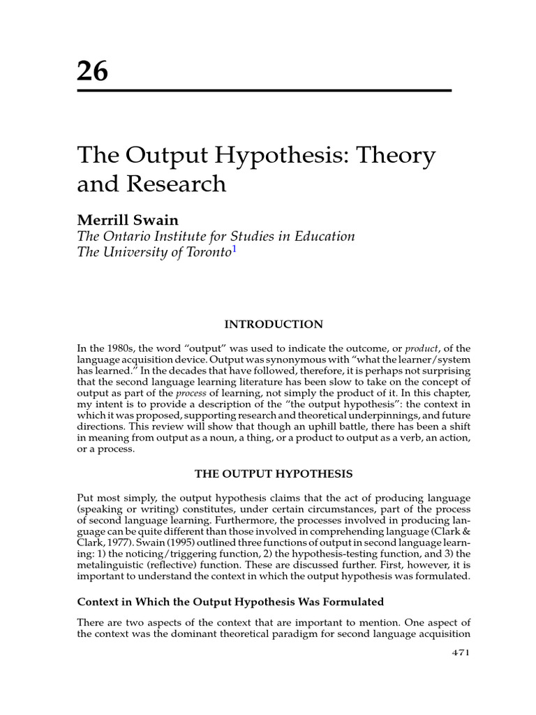 The Output Hypothesis: Theory and Research | PDF | Second Language Acquisition | Second Language