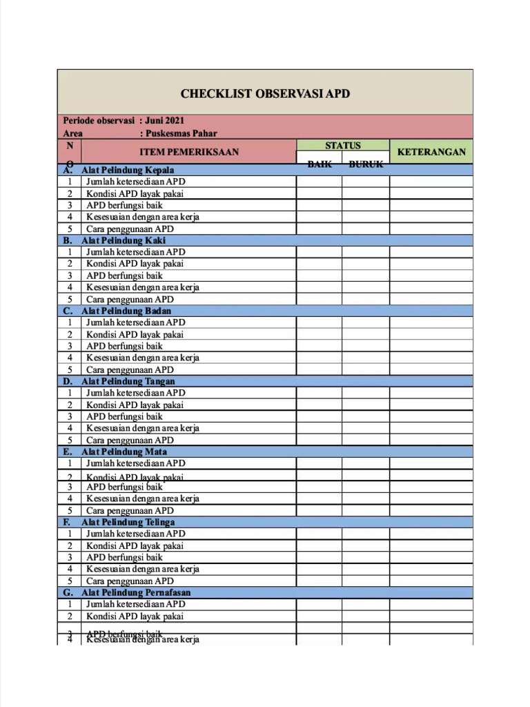 Form Check List Ketersediaan Apd | PDF