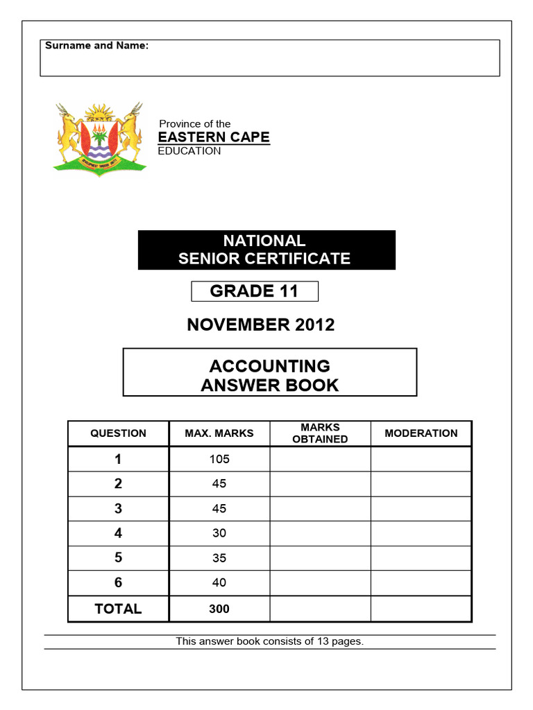 Grade 11 Accounting Answer Book 2012 | PDF | Book Value | Depreciation