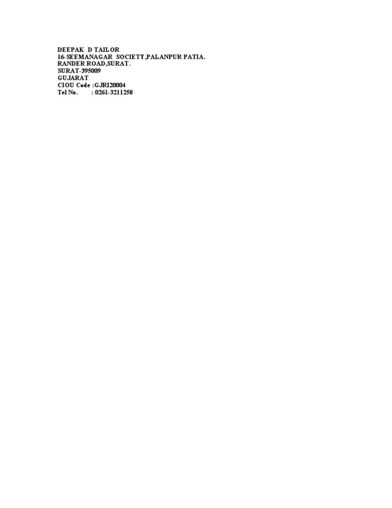 Deepak D Tailor 16-Seemanagar Society, Palanpur Patia. Rander Road ...