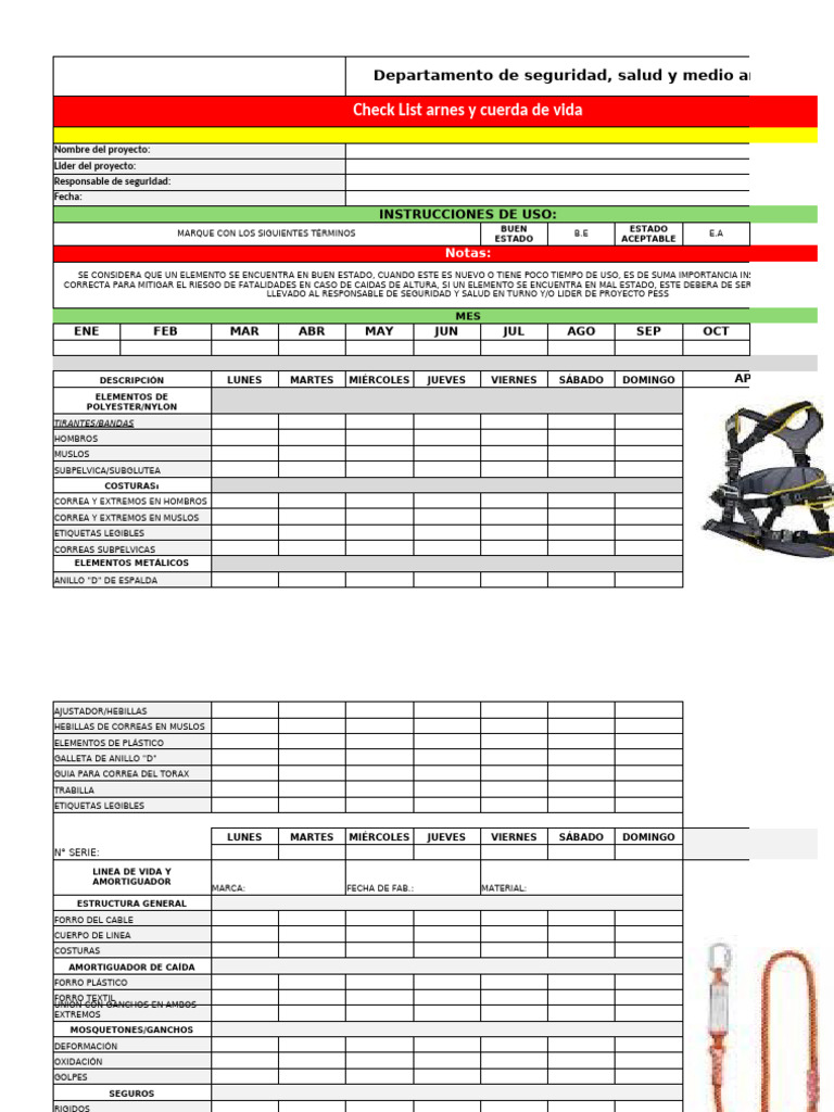 Checklist de Seguridad: Arnés y Cuerda de Vida | PDF
