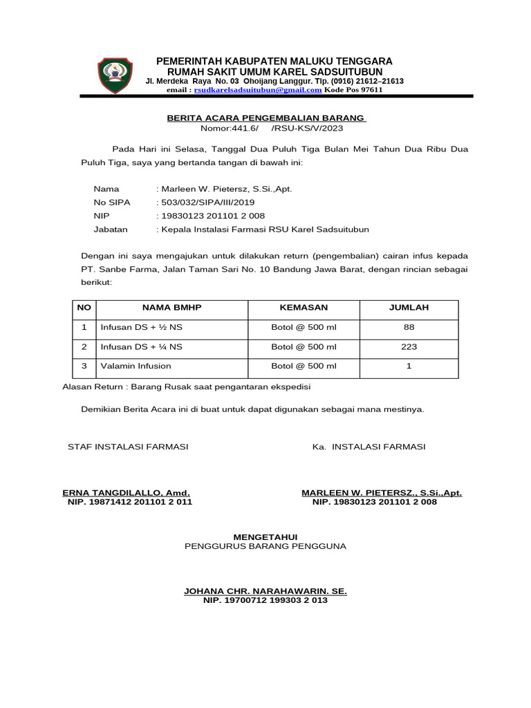 Berita Acara Pengembalian Mutiara 2023 | PDF