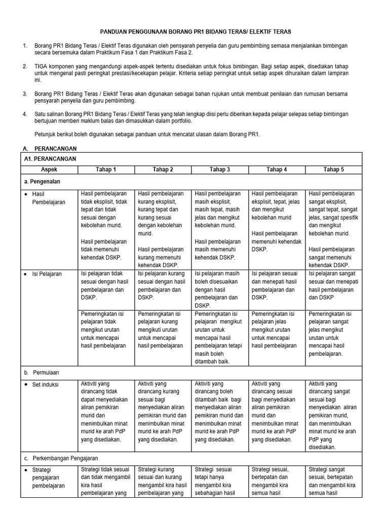 Rubrik Borang Pr1-1 | PDF