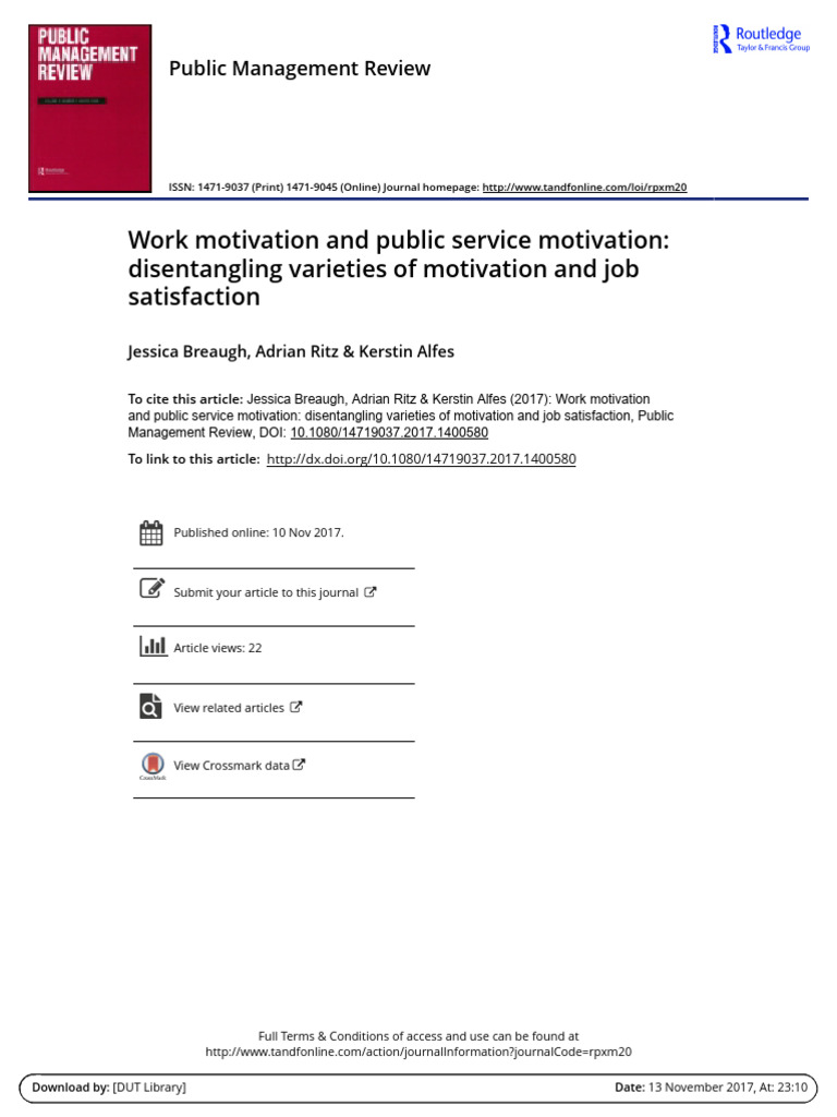 12 - Work Motivation and Public Service Motivation | PDF | Motivation ...