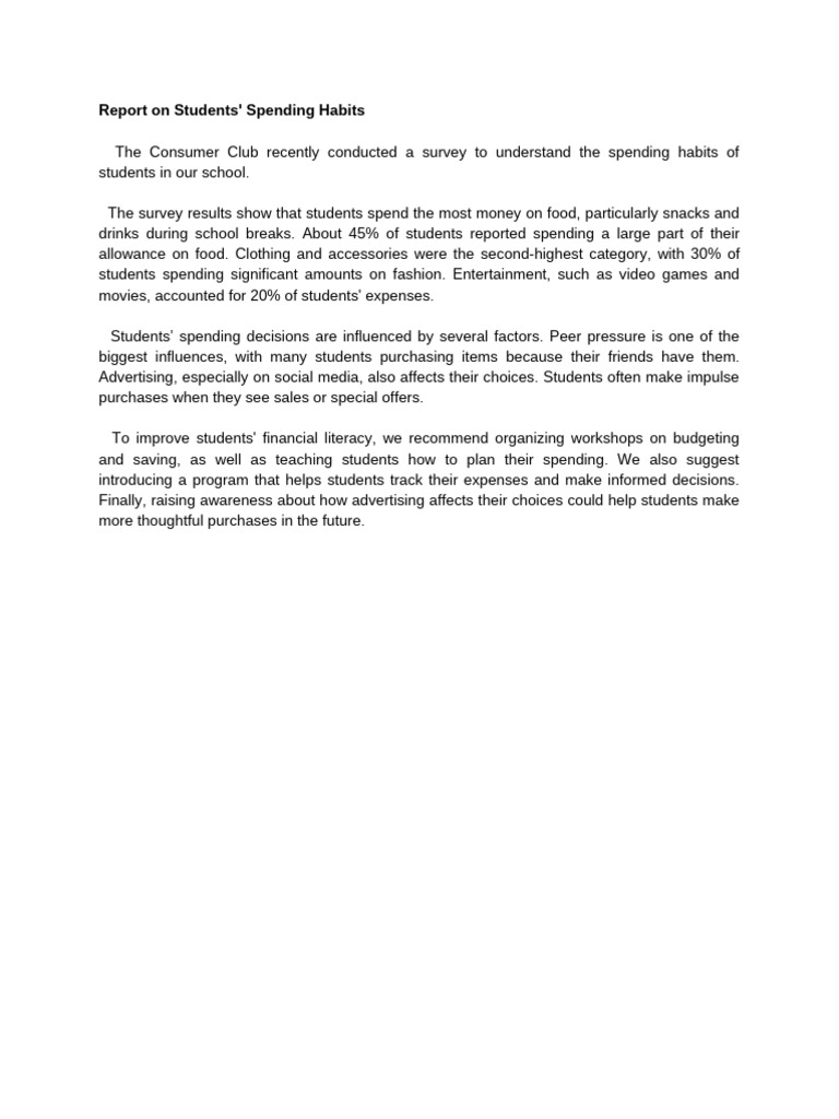 Report On Students' Spending Habits | PDF | Self-Improvement