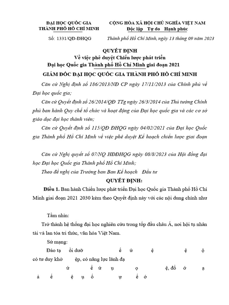 1331.Qd-dhqg Quyet Dinh Chien Luoc Dhqg-2021-2030 | PDF