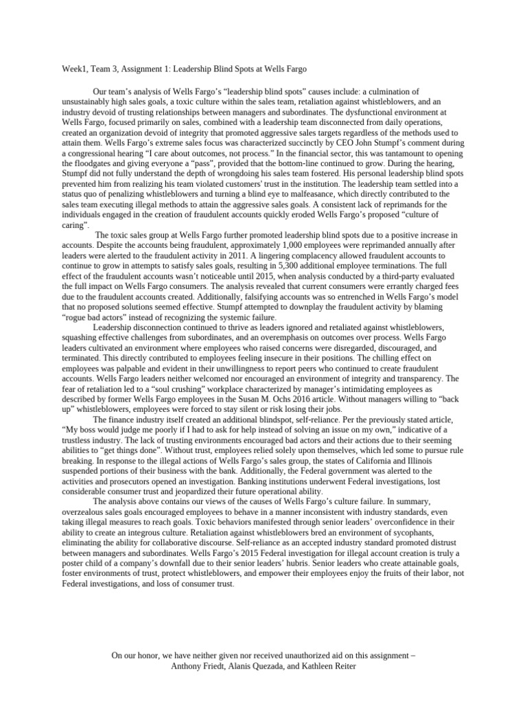 Team 3 - Group Assignment 1 | PDF | Wells Fargo | Leadership