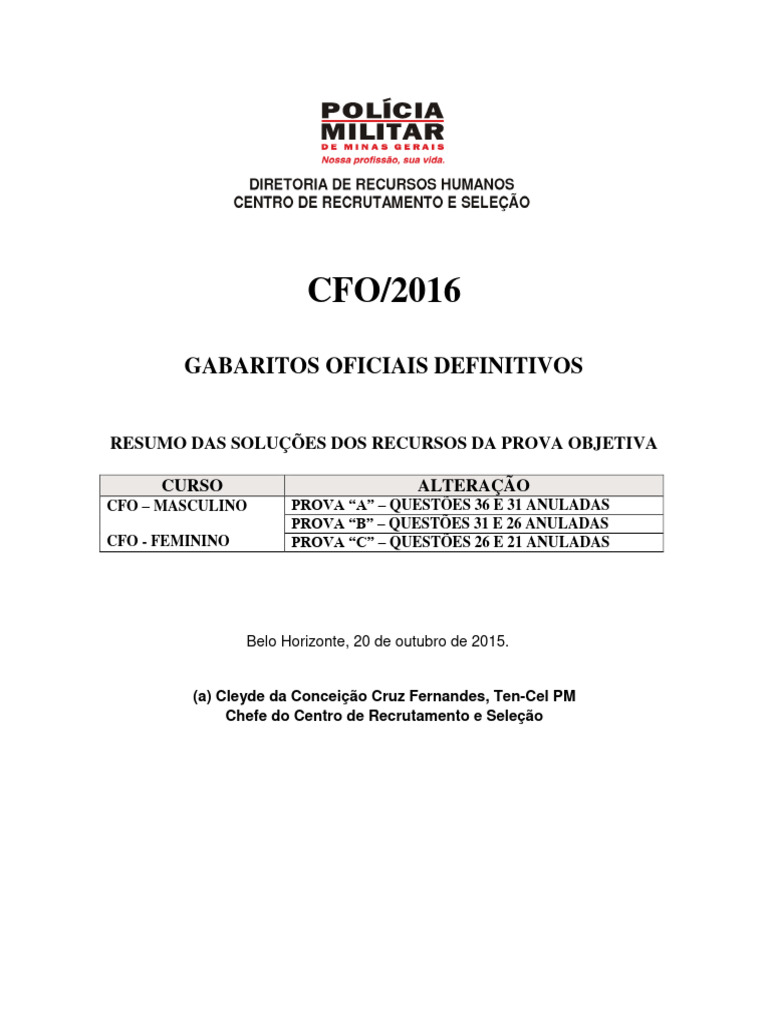 Gabarito - Prova Cfo - 2016 PDF | PDF