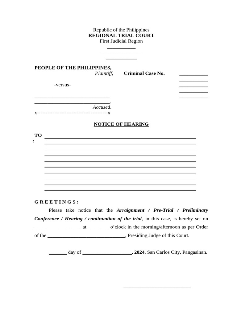 Notice of Hearing for Criminal Case | PDF | Law