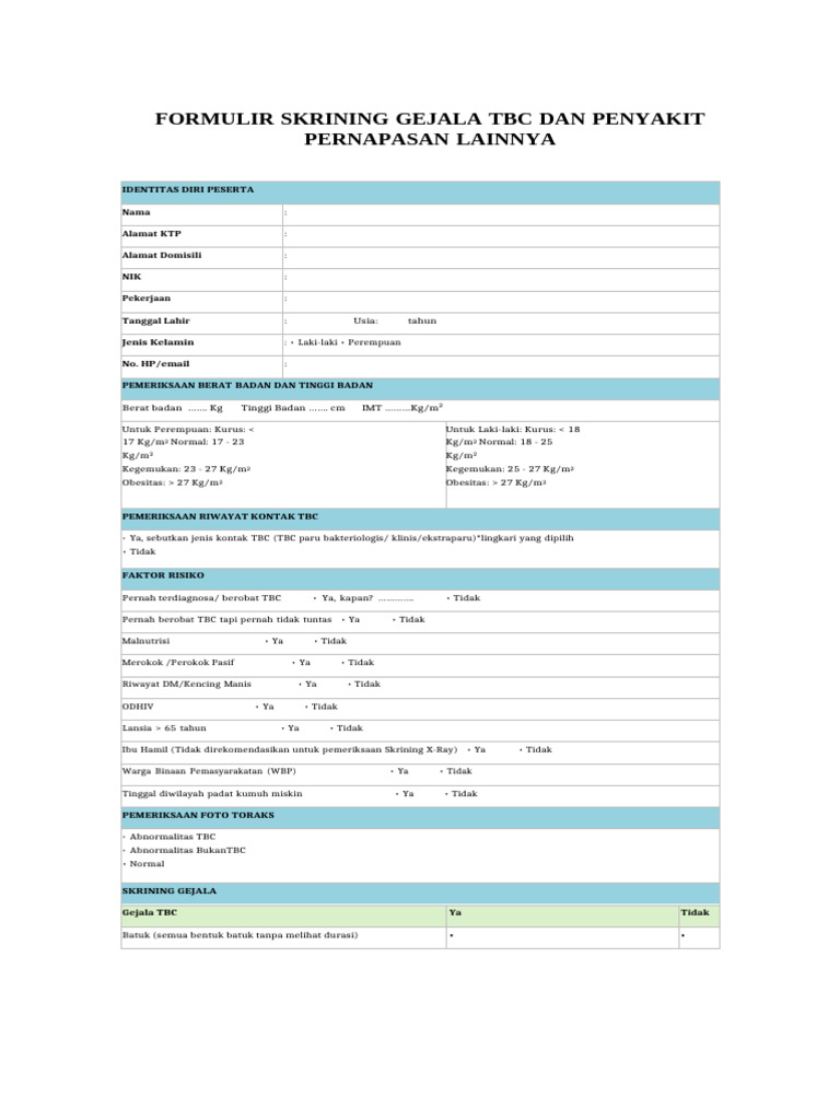 Skrining Gejala TBC dan Penyakit Pernapasan | PDF