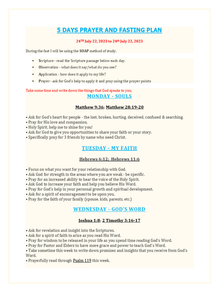 5-Day Prayer and Fasting Guide | PDF | Prayer | God